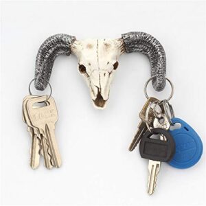 onefuntech ox horn skull wall hook,creativity vintage polyresin horn wall hanger hooks for clothes hat scarf key horns hanger rack halloween decoration