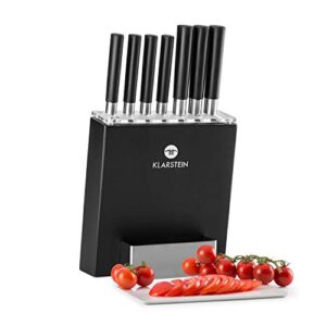 klarstein kitano - 8 piece professional chef kitchen knives set with block, stainless steel blades, anti-slip handles, japanese design, touch of far east - piano black