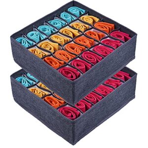 ulg 2 pack sock drawer organizer, machine washable oxford cloth, 48 cell fabric cabinet closet organizer and storage, underwear drawer organizer divider for storing socks, underwear, ties, dark grey