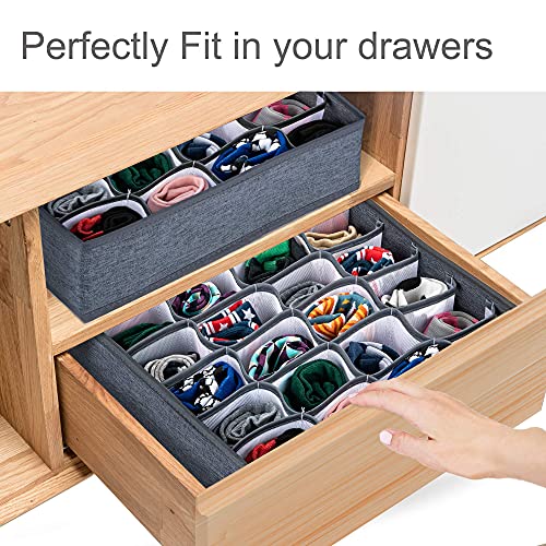 ULG 2 Pack Sock Drawer Organizer, Machine Washable Oxford Cloth, 48 Cell Fabric Cabinet Closet Organizer and Storage, Underwear Drawer Organizer Divider for Storing Socks, Underwear, Ties, Dark Grey