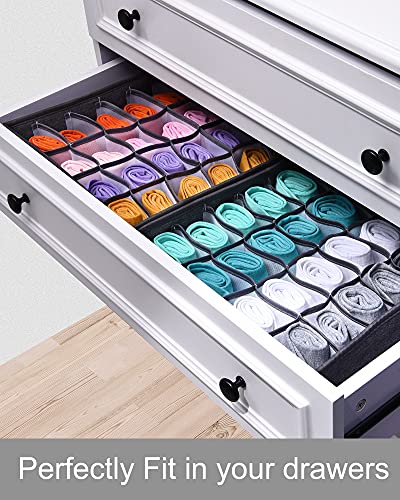 ULG 2 Pack Sock Drawer Organizer, Machine Washable Oxford Cloth, 48 Cell Fabric Cabinet Closet Organizer and Storage, Underwear Drawer Organizer Divider for Storing Socks, Underwear, Ties, Dark Grey