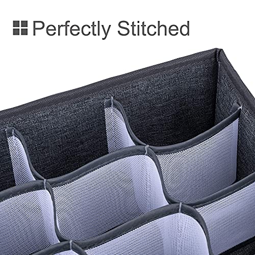 ULG 2 Pack Sock Drawer Organizer, Machine Washable Oxford Cloth, 48 Cell Fabric Cabinet Closet Organizer and Storage, Underwear Drawer Organizer Divider for Storing Socks, Underwear, Ties, Dark Grey