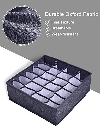 ULG 2 Pack Sock Drawer Organizer, Machine Washable Oxford Cloth, 48 Cell Fabric Cabinet Closet Organizer and Storage, Underwear Drawer Organizer Divider for Storing Socks, Underwear, Ties, Dark Grey