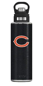 tervis triple walled nfl chicago bears insulated tumbler cup keeps drinks cold & hot, 40oz wide mouth bottle - stainless steel, black leather