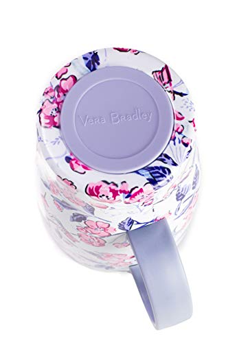 Vera Bradley Insulated Coffee Mug with Handle, 18 Ounce Stainless Steel Tumbler with Lid, Pink Floral Metal Thermal Cup, Hummingbird Ditsy