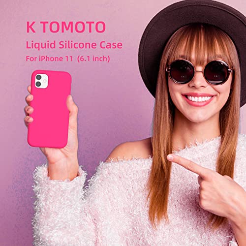 K TOMOTO Liquid Silicone Case Compatible with iPhone 11 (6.1"), Full Body Protection Gel Rubber Cover with Soft Microfiber Lining, Scratch Resistant Shockproof Protective Phone Case, Neon Pink