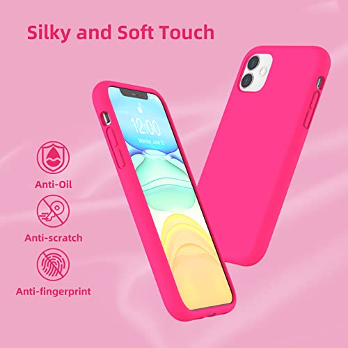 K TOMOTO Liquid Silicone Case Compatible with iPhone 11 (6.1"), Full Body Protection Gel Rubber Cover with Soft Microfiber Lining, Scratch Resistant Shockproof Protective Phone Case, Neon Pink