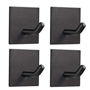 fomansh heavy duty adhesive hooks, stick on wall adhesive hangers, strong stainless steel holder, self adhesive hooks for kitchen bathroom home door towel coat key robe 4 packs black