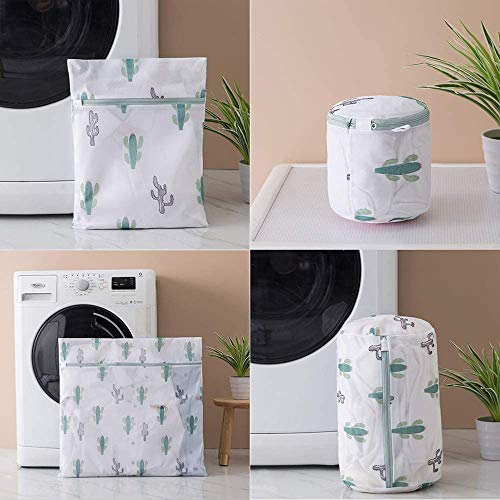 6Pcs Mesh Laundry Bags for Delicates with Cute Prints, Honeycomb Laundry Bag, Travel Storage Organizer Pack, Reusable Durable Clothing Washing Bags for Bras, Underwear, Socks, Lingerie (Cactus)