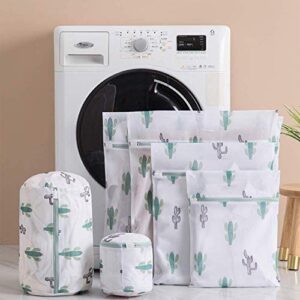 6Pcs Mesh Laundry Bags for Delicates with Cute Prints, Honeycomb Laundry Bag, Travel Storage Organizer Pack, Reusable Durable Clothing Washing Bags for Bras, Underwear, Socks, Lingerie (Cactus)