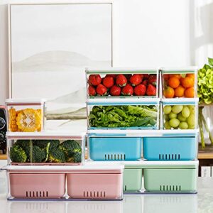 Lille Home Stackable Produce Saver, Organizer Bins/Storage Containers with Removable Drain Tray, Set of 3, for Refrigerators, Cabinets, Countertops and Pantry, BPA Free (Green,Set of 3)