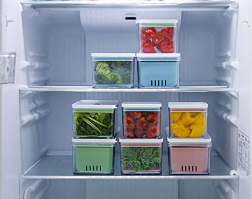 Lille Home Stackable Produce Saver, Organizer Bins/Storage Containers with Removable Drain Tray, Set of 3, for Refrigerators, Cabinets, Countertops and Pantry, BPA Free (Green,Set of 3)