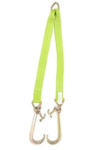 mytee products v bridle tow strap 3" x 36" w/ 15" j hook w/t-j hooks, hi viz/high abrasion green webbing, 5400 lbs wll | recovery v-strap w/reinforced webbing for towing, car wrecker, rollback