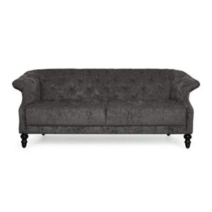 christopher knight home morganton 3 seater sofa, dark charcoal + dark brown