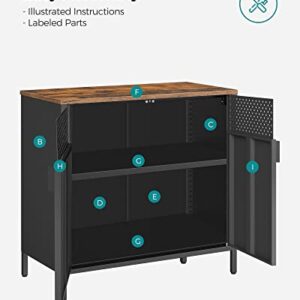 SONGMICS Storage Sideboard, Buffet Table with Adjustable Shelves, Floor Storage Cupboard, Steel Frame, Rustic Brown and Black ULSC102B01