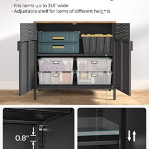 SONGMICS Storage Sideboard, Buffet Table with Adjustable Shelves, Floor Storage Cupboard, Steel Frame, Rustic Brown and Black ULSC102B01