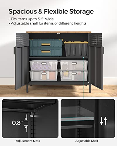 SONGMICS Storage Sideboard, Buffet Table with Adjustable Shelves, Floor Storage Cupboard, Steel Frame, Rustic Brown and Black ULSC102B01