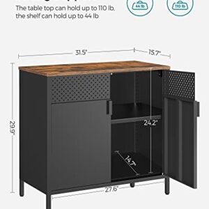 SONGMICS Storage Sideboard, Buffet Table with Adjustable Shelves, Floor Storage Cupboard, Steel Frame, Rustic Brown and Black ULSC102B01