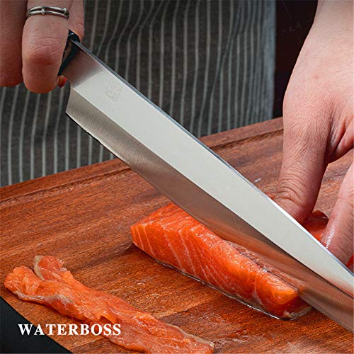 Waterboss,Japanese Yanagi Kiritsuke Sushi Sashimi Chef Knife Salmon Knife Slicer Razor Sharp Sashimi Watermelon Knives, 5Cr15mov Stainless Steel Sashimi Yanagiba Knife, Maple Handle, 10.6 inch (270mm)