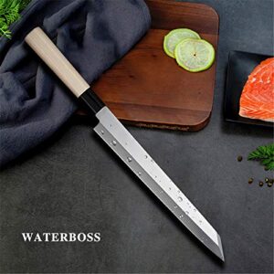 Waterboss,Japanese Yanagi Kiritsuke Sushi Sashimi Chef Knife Salmon Knife Slicer Razor Sharp Sashimi Watermelon Knives, 5Cr15mov Stainless Steel Sashimi Yanagiba Knife, Maple Handle, 10.6 inch (270mm)