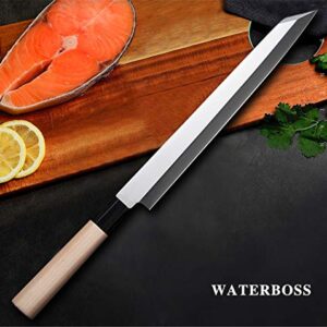 Waterboss,Japanese Yanagi Kiritsuke Sushi Sashimi Chef Knife Salmon Knife Slicer Razor Sharp Sashimi Watermelon Knives, 5Cr15mov Stainless Steel Sashimi Yanagiba Knife, Maple Handle, 10.6 inch (270mm)