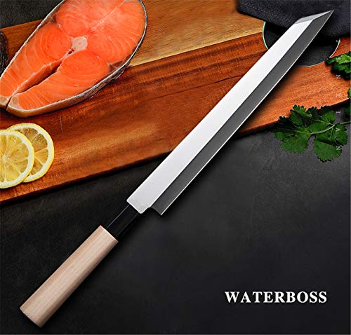 Waterboss,Japanese Yanagi Kiritsuke Sushi Sashimi Chef Knife Salmon Knife Slicer Razor Sharp Sashimi Watermelon Knives, 5Cr15mov Stainless Steel Sashimi Yanagiba Knife, Maple Handle, 10.6 inch (270mm)