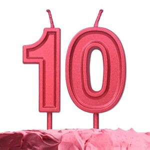 get fresh number 10 birthday candle – red number ten candles on sticks – number candles for birthday anniversary wedding party –10th bday candles for cake decoration – vivid red number cake candles