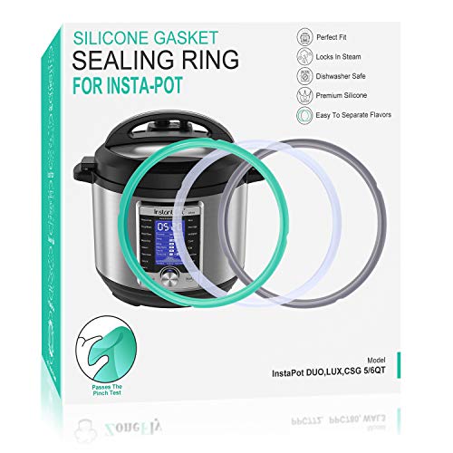 6 Quart Instant Pot Sealing Ring - Replacement Pinch Test 100% Silicone Gasket Seal Rings for 6 Qt Instapot Programmable Pressure Cooker - Insta Pot DUO LUX ULTRA PRO Crisp Accessories for 6QT 3-Pack