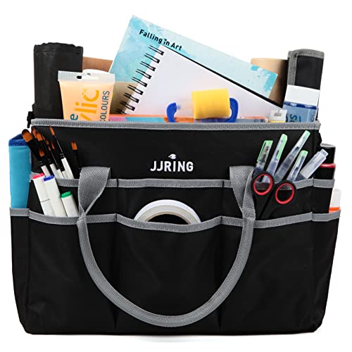 Large Multi-Functional Carrying Bag, 600D Nylon Artist Tote Bag with 16 Pockets Caddy for Art, Craft, Sewing, Make-up or School, Medical, Office Supplies Organizer, Silver