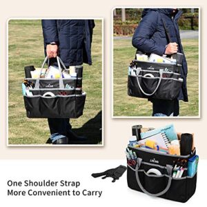 Large Multi-Functional Carrying Bag, 600D Nylon Artist Tote Bag with 16 Pockets Caddy for Art, Craft, Sewing, Make-up or School, Medical, Office Supplies Organizer, Silver