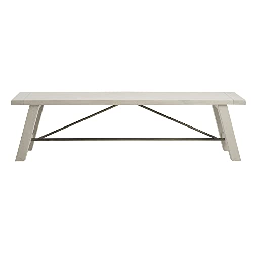 INK+IVY Sonoma Dining Bench 3 Seater Seating Chair with Rustic Metal Accents Support, Country Modern Farmhouse Kitchen Furniture, 66" W x 17" D x 18" H, Reclaimed White