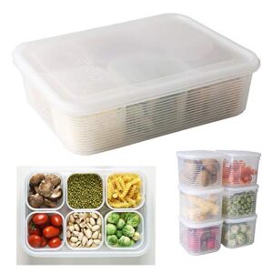 matsube fridge food storage container- reusable fresh produce divided fruit storage organizer plastic produce organizer with 6 detachable small boxes to keep fresh for storing fish, meat, vegetables