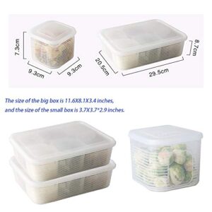 MATSUBE Fridge Food Storage Container- Reusable Fresh Produce Divided Fruit Storage Organizer Plastic Produce Organizer with 6 Detachable Small Boxes to Keep Fresh for Storing Fish, Meat, Vegetables