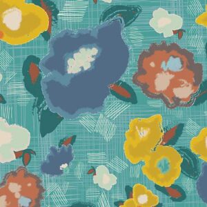 art gallery fabrics art gallery voile artisan ad lib blooms quiet fabric, blue