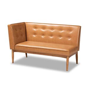 Baxton Studio Arvid Mid-Century Modern Tan Faux Leather Upholstered and Walnut Brown Finished Wood 2-Piece Dining Corner Sofa Bench