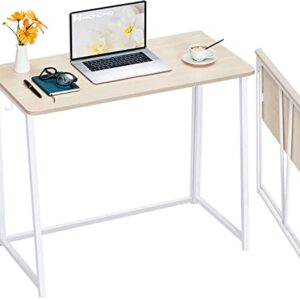 WOHOMO Folding Desk, Small Foldable Desk 31.5" for Small Spaces, Space Saving Computer Table Writing Workstation for Home Office, Easy Assembly, Oak