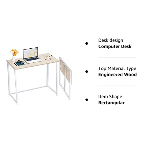 WOHOMO Folding Desk, Small Foldable Desk 31.5" for Small Spaces, Space Saving Computer Table Writing Workstation for Home Office, Easy Assembly, Oak