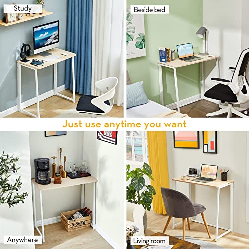 WOHOMO Folding Desk, Small Foldable Desk 31.5" for Small Spaces, Space Saving Computer Table Writing Workstation for Home Office, Easy Assembly, Oak