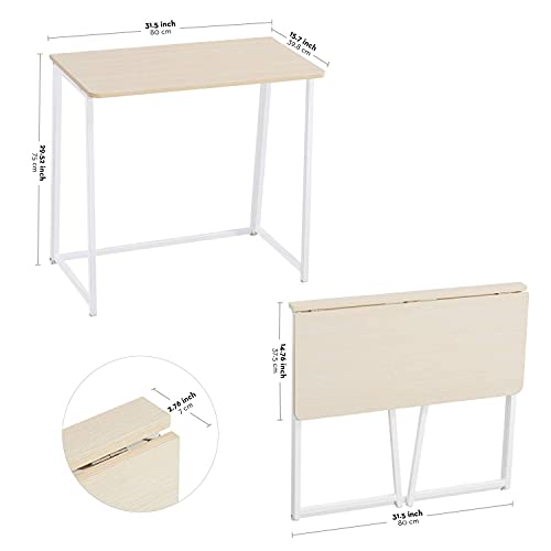 WOHOMO Folding Desk, Small Foldable Desk 31.5" for Small Spaces, Space Saving Computer Table Writing Workstation for Home Office, Easy Assembly, Oak