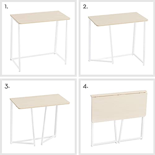 WOHOMO Folding Desk, Small Foldable Desk 31.5" for Small Spaces, Space Saving Computer Table Writing Workstation for Home Office, Easy Assembly, Oak