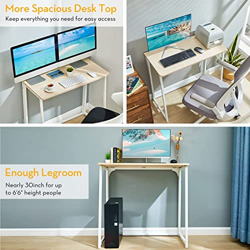 WOHOMO Folding Desk, Small Foldable Desk 31.5" for Small Spaces, Space Saving Computer Table Writing Workstation for Home Office, Easy Assembly, Oak