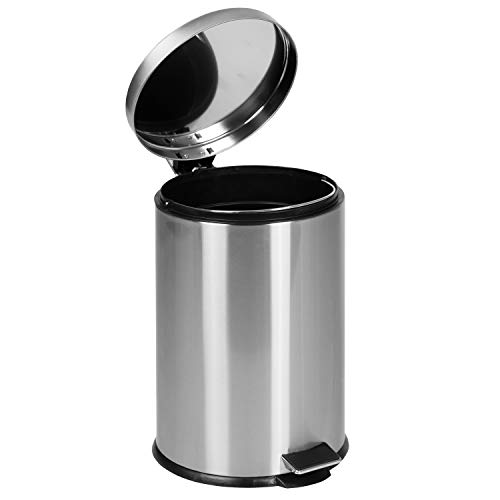 Flash Furniture Round Stainless Steel Fingerprint Resistant Soft Close, Step Trash Can - 5.3 Gallons (20L)