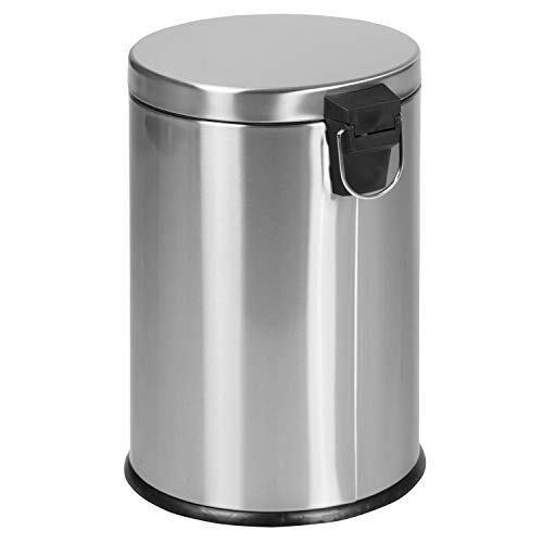 Flash Furniture Round Stainless Steel Fingerprint Resistant Soft Close, Step Trash Can - 5.3 Gallons (20L)