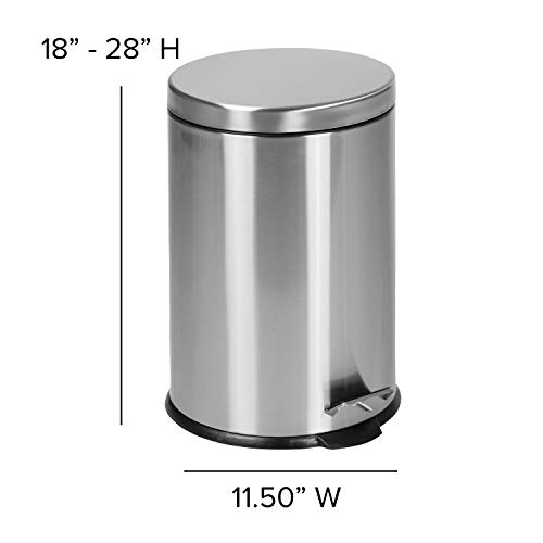 Flash Furniture Round Stainless Steel Fingerprint Resistant Soft Close, Step Trash Can - 5.3 Gallons (20L)