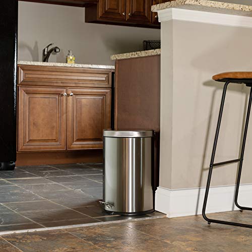 Flash Furniture Round Stainless Steel Fingerprint Resistant Soft Close, Step Trash Can - 5.3 Gallons (20L)