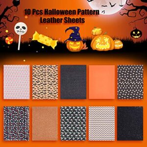 FINGERINSPIRE 10Pcs Halloween Theme Printed Faux Leather Sheets Assorted Synthetic Leather Fabric(8.3x6.3inch) for Making Hair Bow Earrings Making Crafting Party Decor DIY Projects