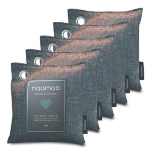 naamoo bamboo charcoal air purifying bag 5-pack (5x200g) - activated charcoal bags odor absorber for around the house - easy to use odor eliminator for pet area, cat litter box, laundry room and more