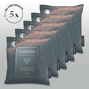 Naamoo Bamboo Charcoal Air Purifying Bag 5-Pack (5x200g) - Activated Charcoal Bags Odor Absorber for Around The House - Easy to Use Odor Eliminator for Pet Area, Cat Litter Box, Laundry Room and more