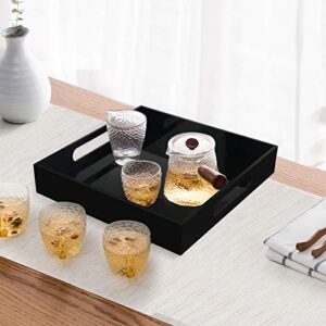 Tasybox Acrylic Serving Tray, Black Decorative Serving Trays with Handles for Kitchen Dining Room Table Ottoman Vanity Countertop 12" x 12"