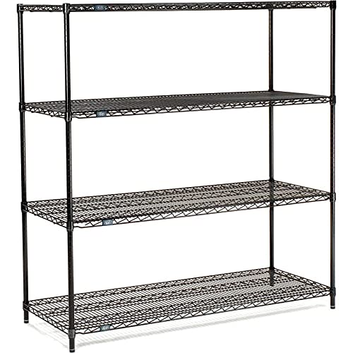 Nexel Adjustable Wire Shelving Unit, 4 Tier, NSF Listed Commercial Storage Rack, 24" x 60" x 86", Black Epoxy